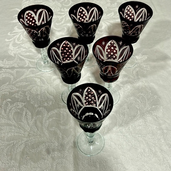 European | Other | Six Vintage 6 Ounce Jewel Cut Bohemian Blood Red ...